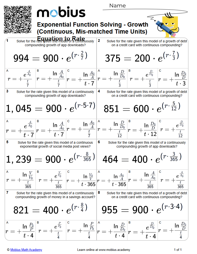 Level 1 | Exponents | Grade 12 Math Worksheets - Mobius Math Academy