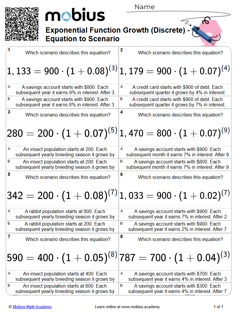 Exponential Function Growth (Discrete) - Equation to Scenario | Level 1 ...