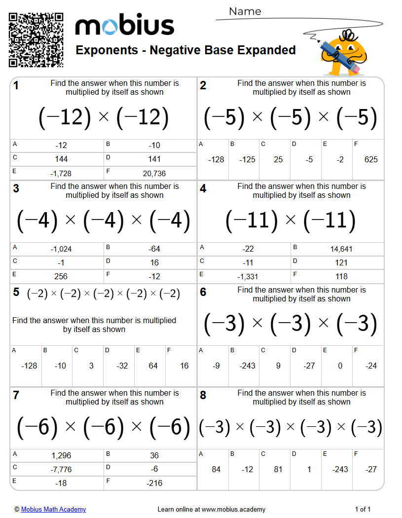 Exponents - Negative Base Expanded (Level 2) - Mobius Math Academy