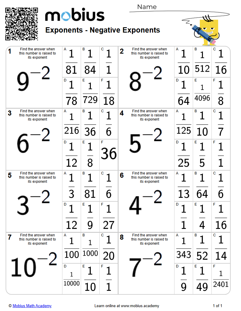 Exponents - Negative Exponents (Level 1) - Mobius Math Academy