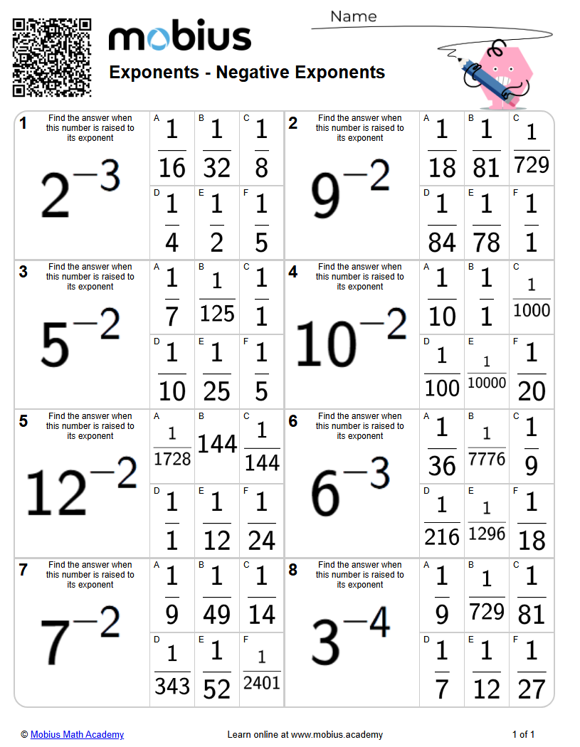 Exponents Negative Exponents Level 2 Mobius Math Academy
