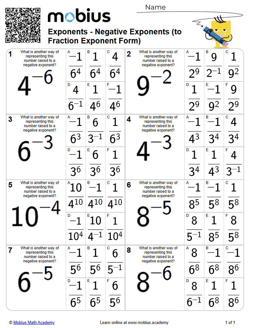 Exponents | Negative Exponents (to Fraction Exponent Form) (Level 2 ...
