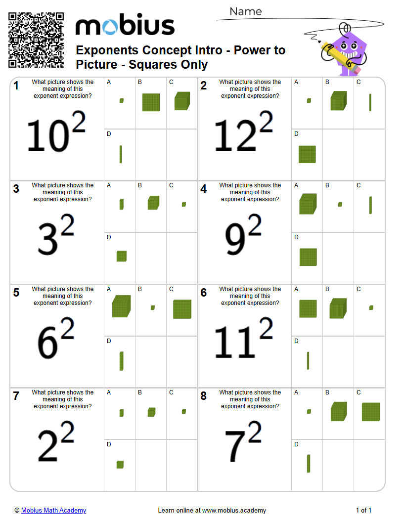 Exponents Concept Intro - Power to Picture - Squares Only (Level 1 ...