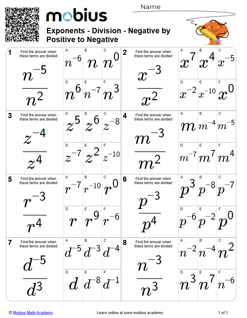 Division - Negative by Positive to Negative (Level 1) | Exponents ...
