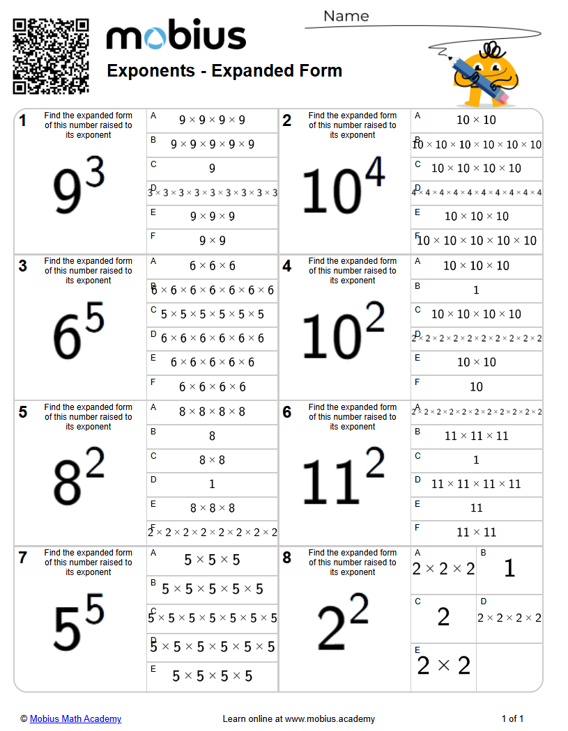 Expanded Form (Level 2) | Exponents | Grade 5 Math Worksheets - Mobius ...