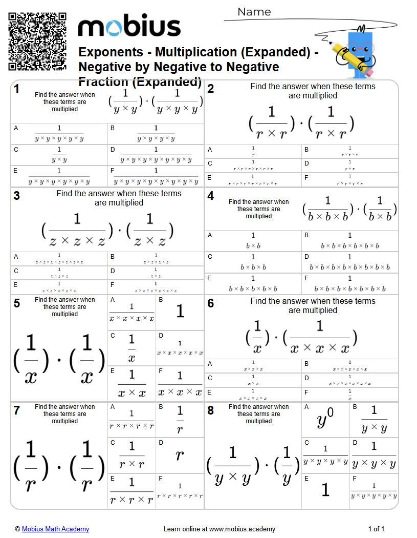 Exponents - Multiplication (Expanded) - Negative by Negative to ...