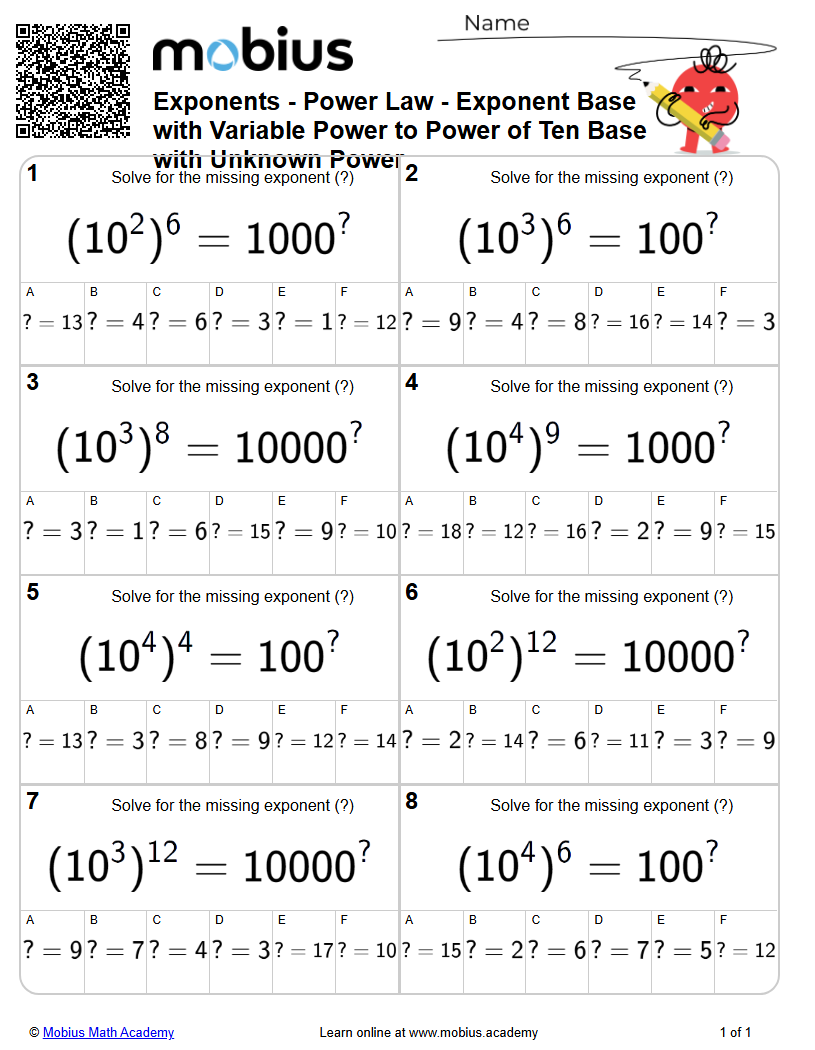 Exponents | Power Law - Exponent Base with Variable Power to Power of ...