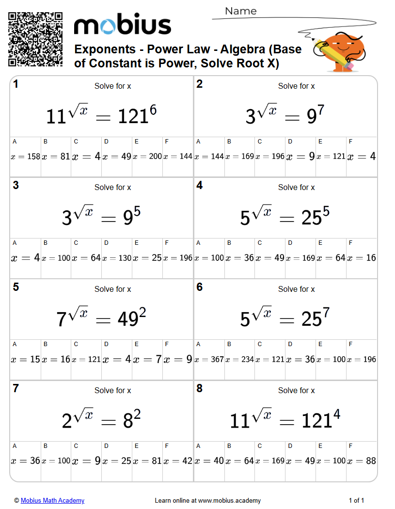 Power Law - Algebra (Base of Constant is Power, Solve Root X) (Level 1 ...