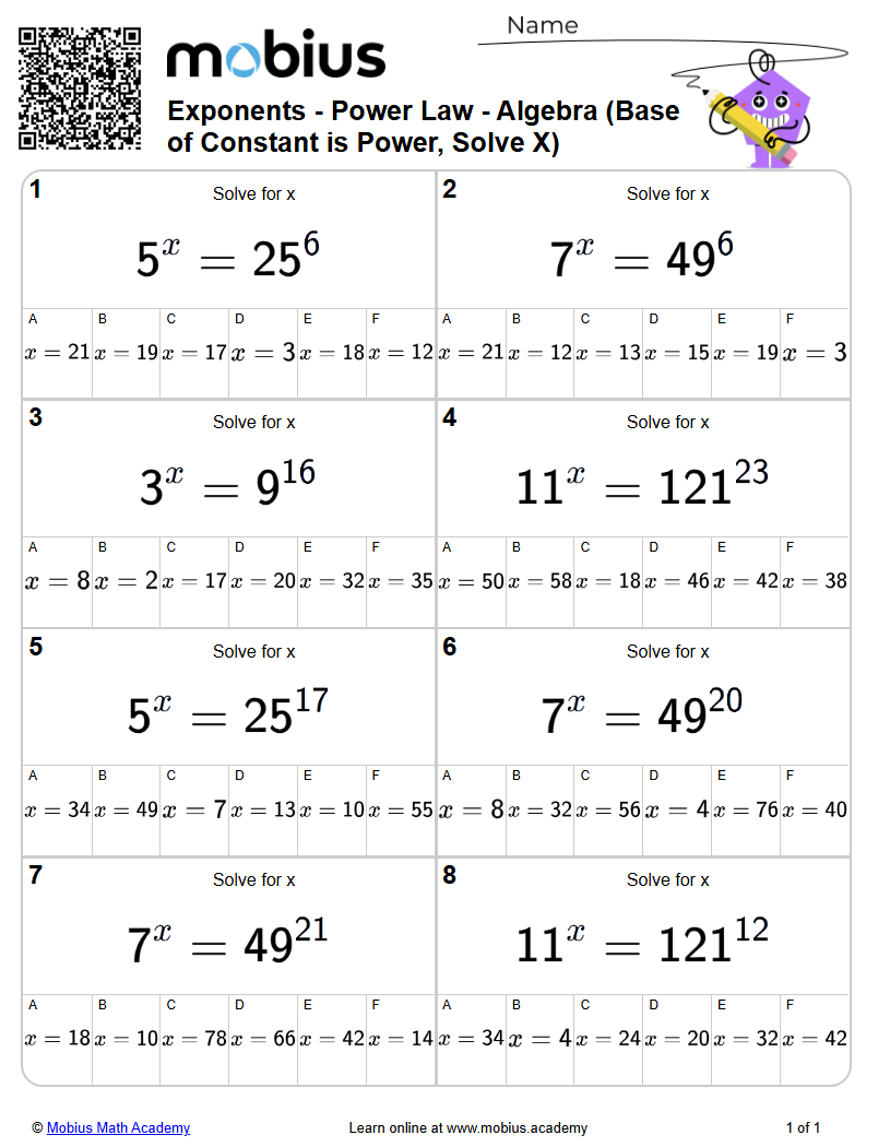 Exponents - Power Law - Algebra (Base of Constant is Power, Solve X ...