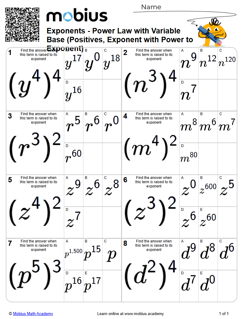 Exponents - Power Law with Variable Base (Positives, Exponent with ...