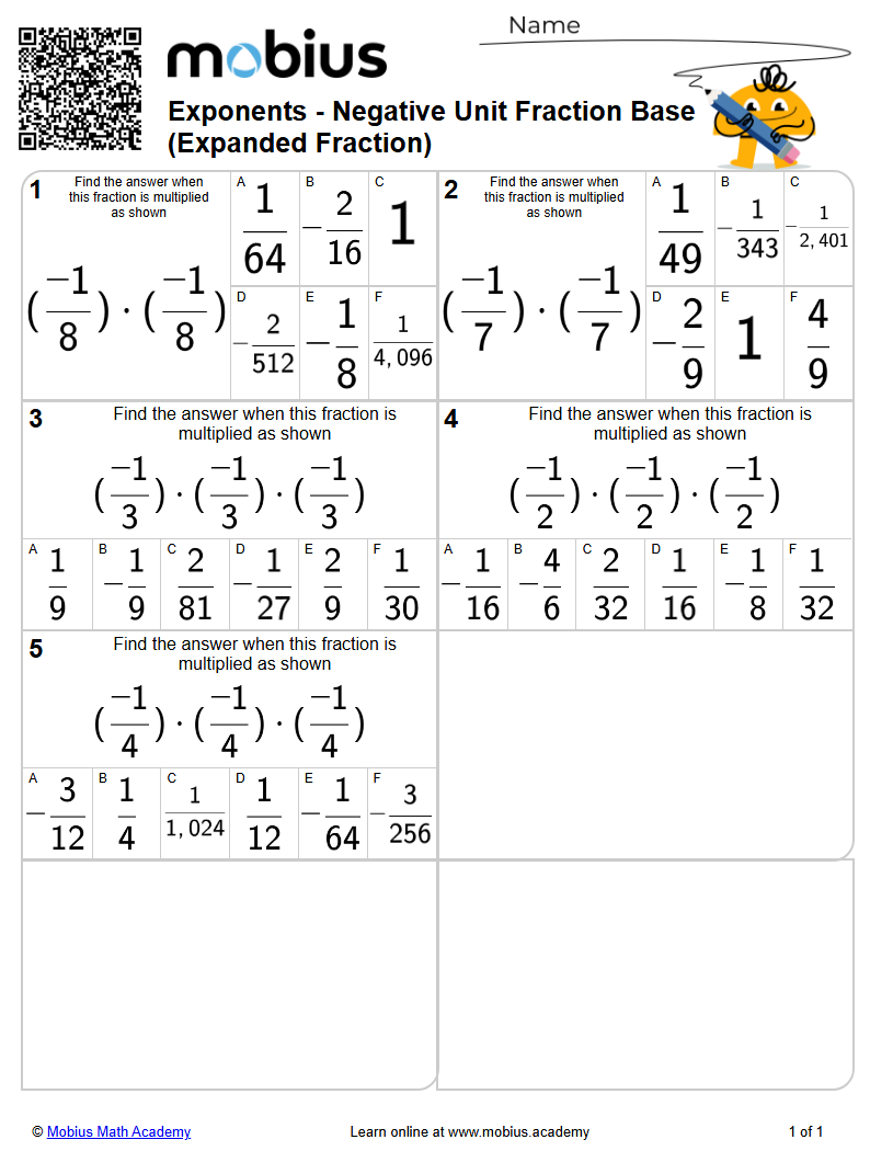 Negative Unit Fraction Base (Expanded Fraction) (Level 2) | Exponents ...
