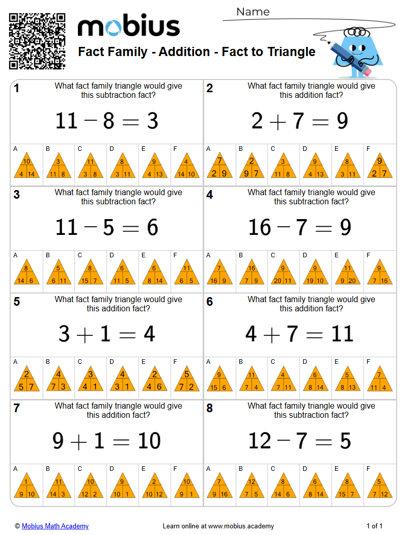 Fact Family - Addition - Fact to Triangle (Level 2) - Mobius Math Academy