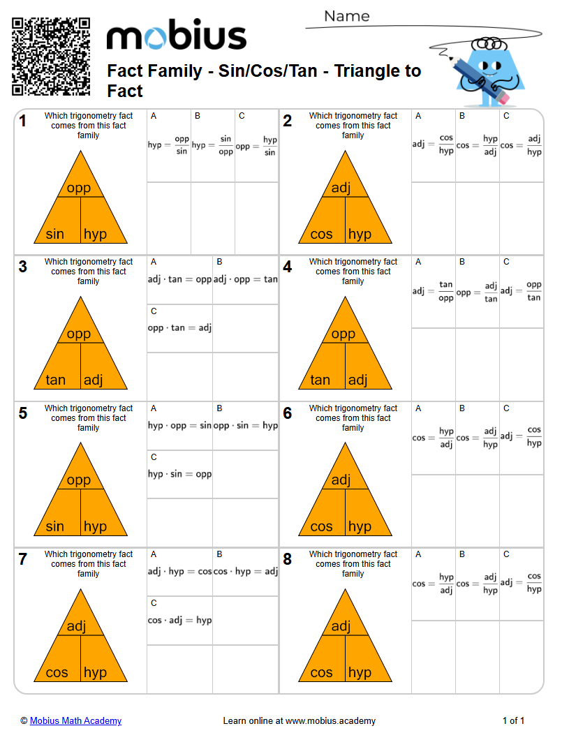 Fact Family - Sin/Cos/Tan - Triangle to Fact | Level 1 | Grade 10 Math ...