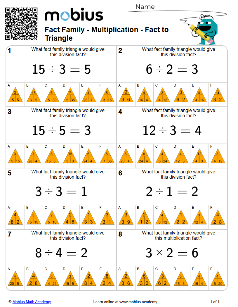 Level 1 | Multiply/Divide | Grades 2-6 Math Worksheets - Mobius Math ...