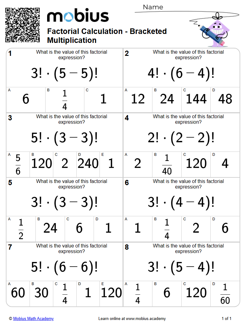 Factorial Calculation - Bracketed Multiplication (Level 1) - Mobius ...