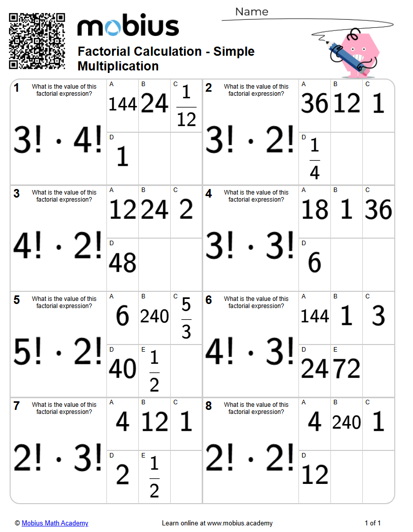Factorial Calculation - Simple Multiplication (Level 1) - Mobius Math ...