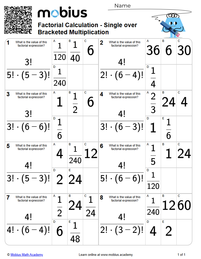 Factorial Calculation - Single over Bracketed Multiplication (Level 1 ...