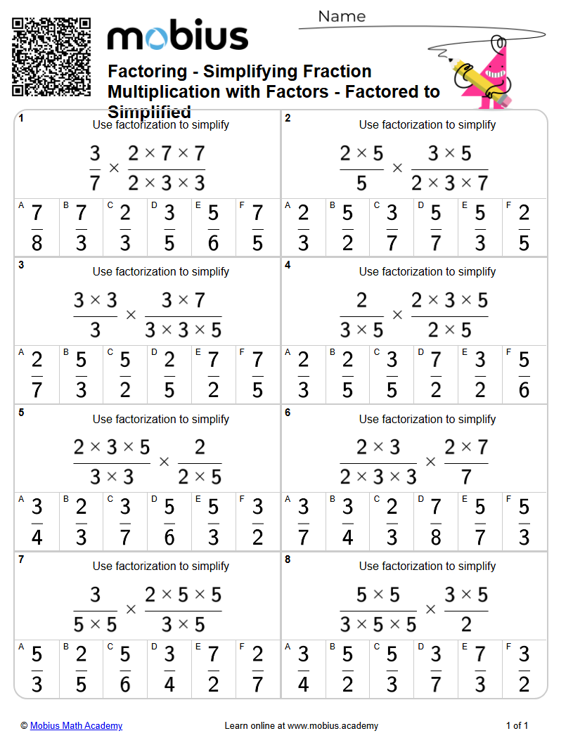 Factoring - Simplifying Fraction Multiplication with Factors - Factored ...