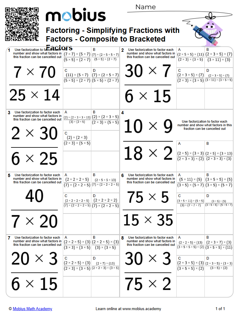 Simplifying Fractions with Factors - Composite to Bracketed Factors ...