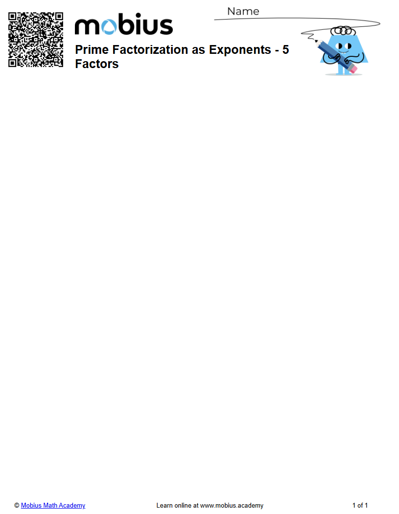 Prime Factorization as Exponents - 5 Factors | Level 1 | Grades 5-8 ...