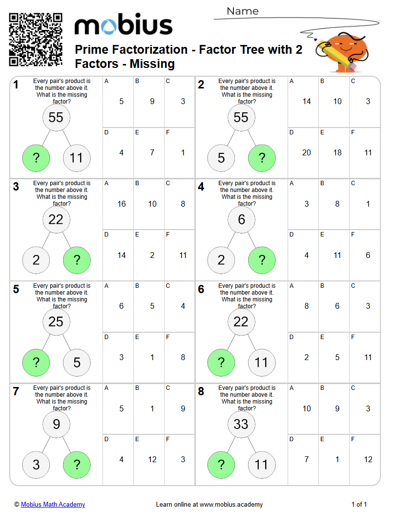 Prime Factorization - Factor Tree with 2 Factors - Missing (Level 2 ...