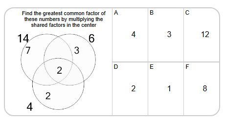 Factoring - Venn Diagrams - 3 Numbers - Populated Venn to GCF (Level 2 ...