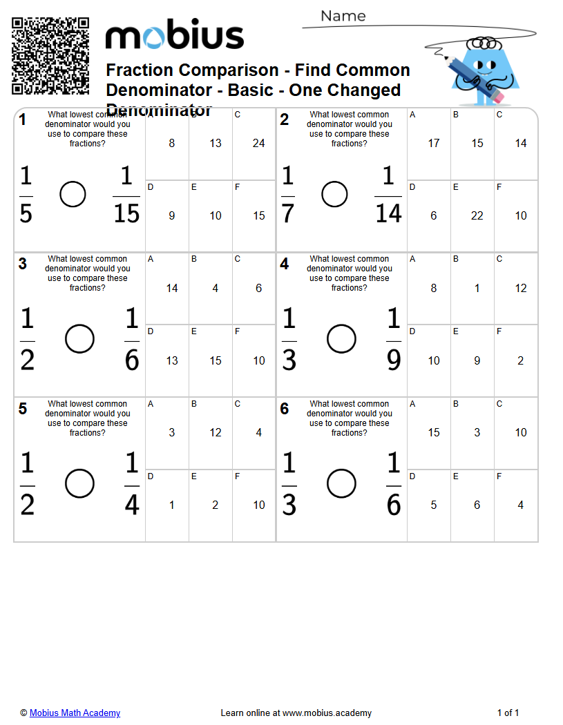 Fraction Comparison - Find Common Denominator - Basic - One Changed ...