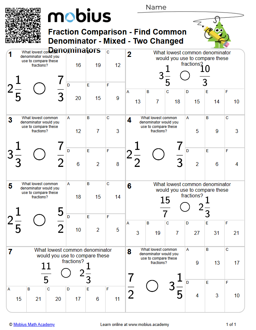 Fraction Comparison - Find Common Denominator - Mixed - Two Changed ...