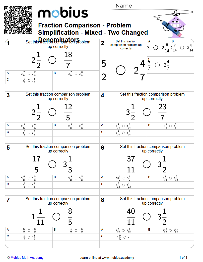 Fraction Comparison - Problem Simplification - Mixed - Two Changed ...