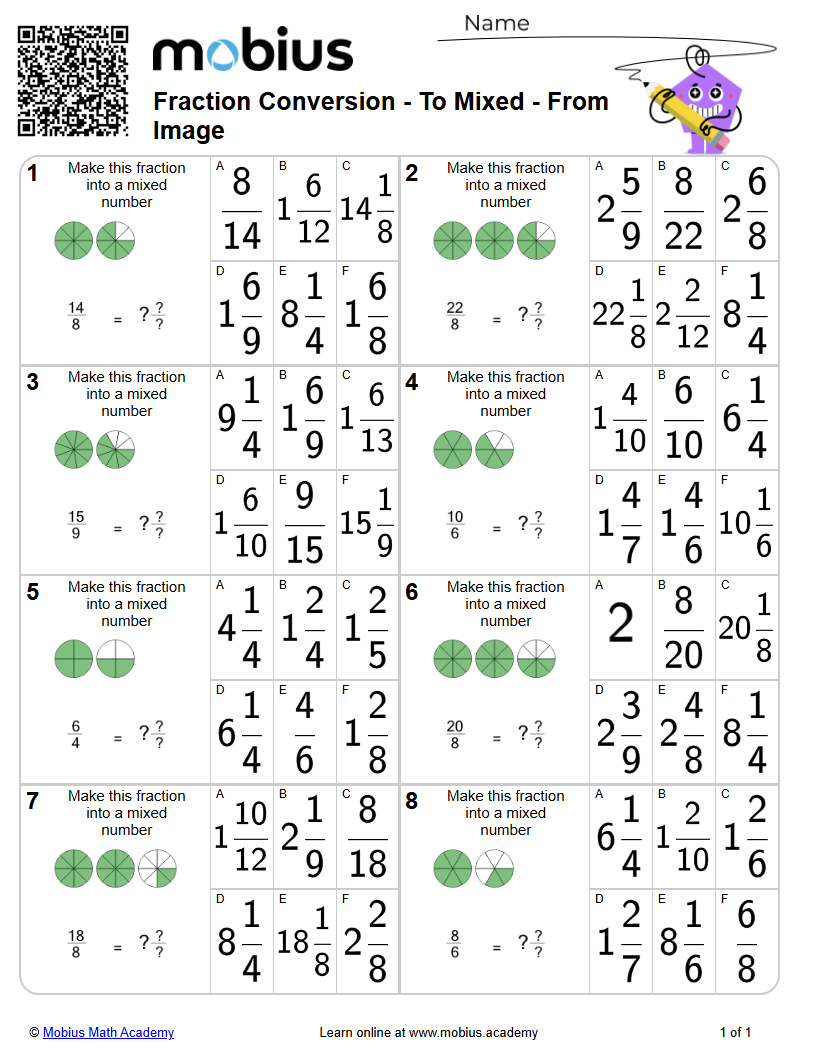 Fraction Conversion - To Mixed - From Image (Level 2) - Mobius Math Academy