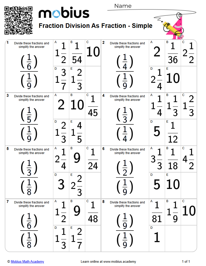 Level 1 | Fractions/Decimals | Grade 11 Math Worksheets - Mobius Math ...