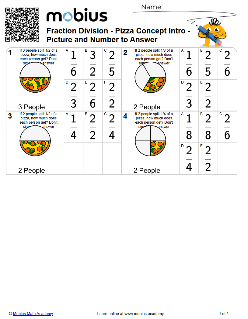 Fraction Division - Pizza Concept Intro - Picture and Number to Answer ...