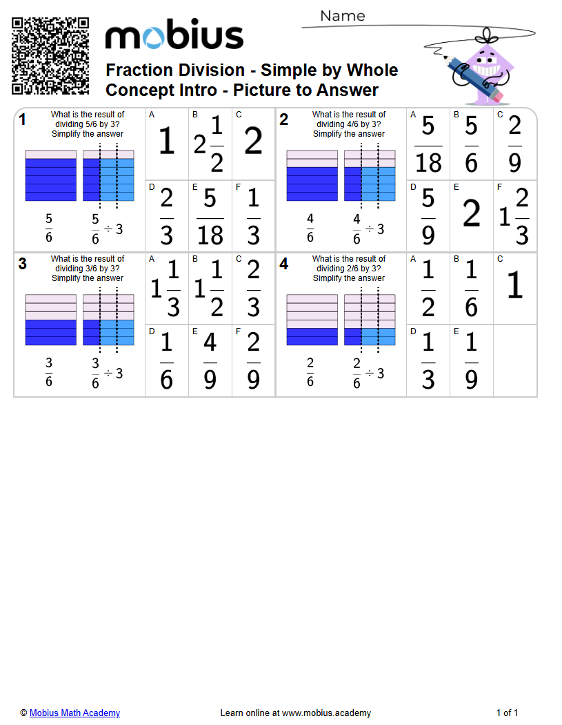 Fraction Division - Simple by Whole Concept Intro - Picture to Answer ...