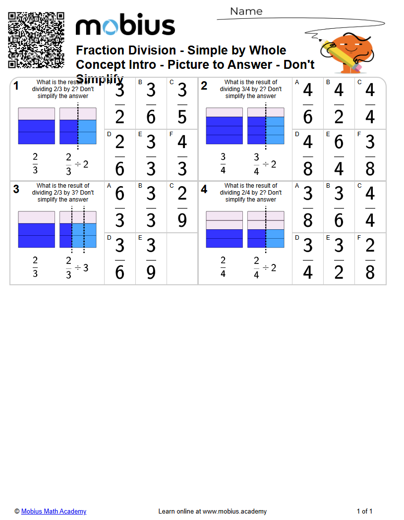 Fraction Division - Simple by Whole Concept Intro - Picture to Answer ...
