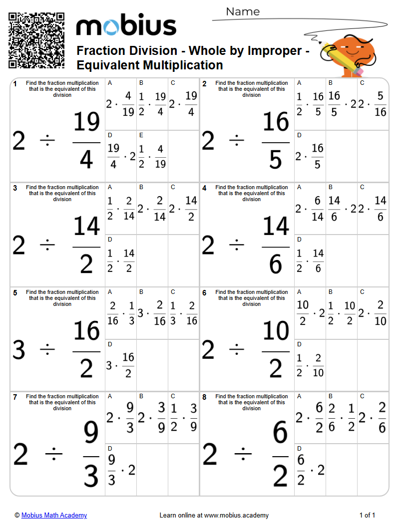 Fraction Division - Whole by Improper - Equivalent Multiplication ...