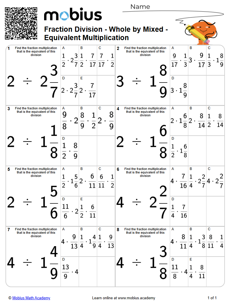 Fraction Division - Whole by Mixed - Equivalent Multiplication | Level ...