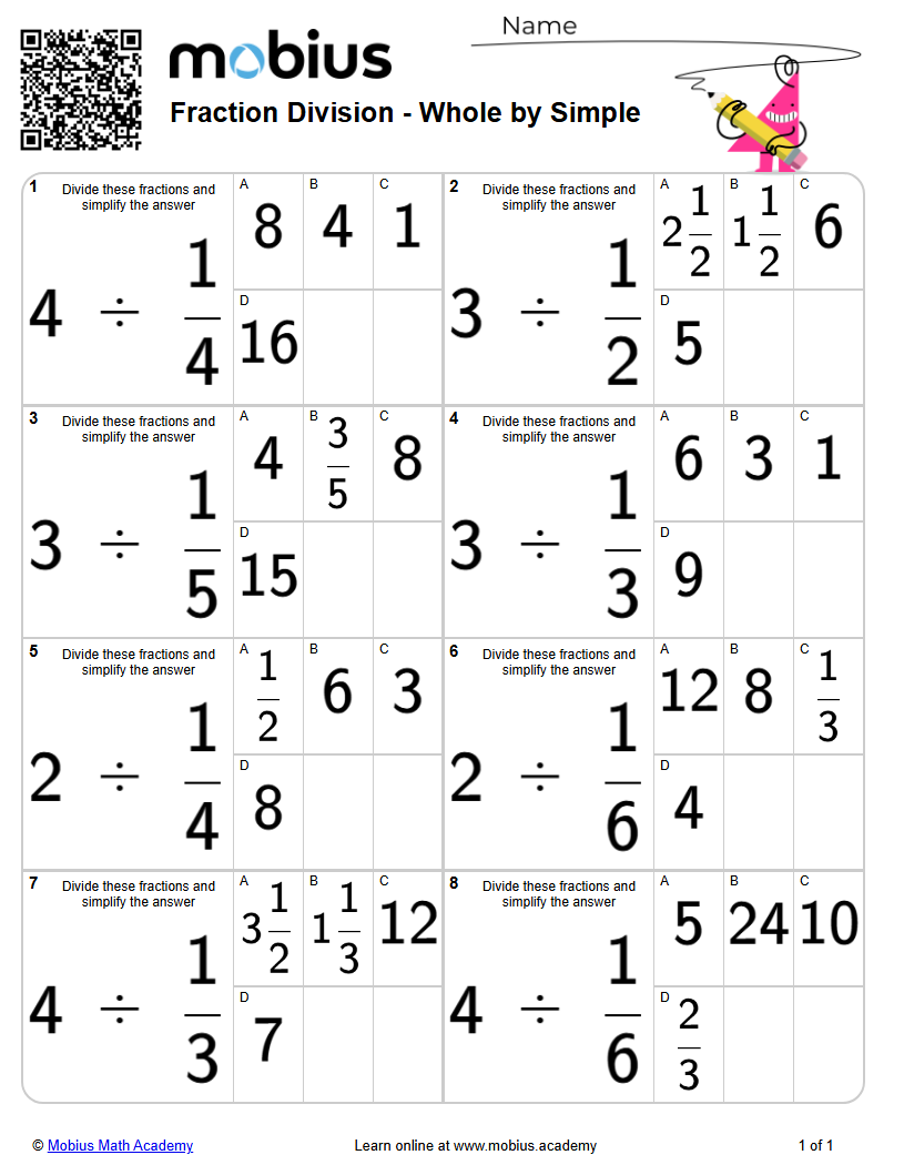 Fraction Division - Whole by Simple | Level 1 | Grades 10-12 Math ...