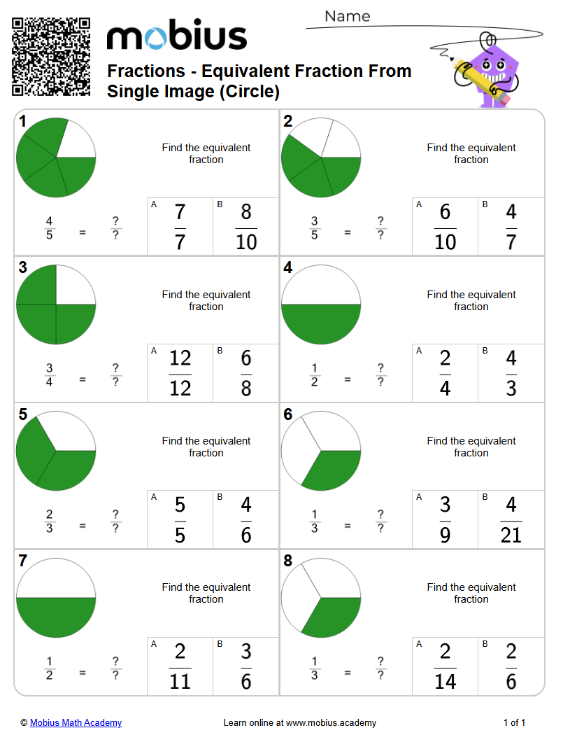 Fractions - Equivalent Fraction From Single Image (Circle) | Level 1 ...