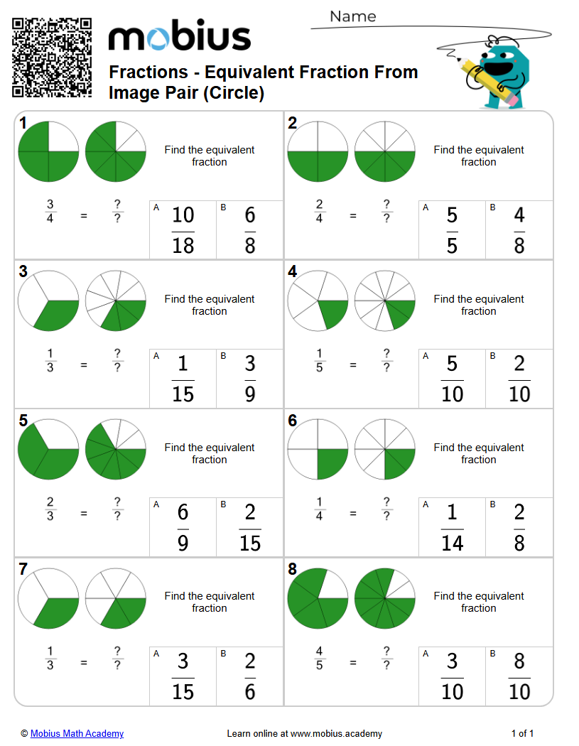 Fractions - Equivalent Fraction From Image Pair (Circle) | Level 1 ...