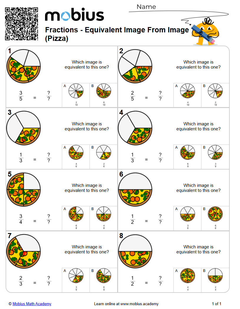 Fractions - Equivalent Image From Image (Pizza) (Level 1) - Mobius Math ...