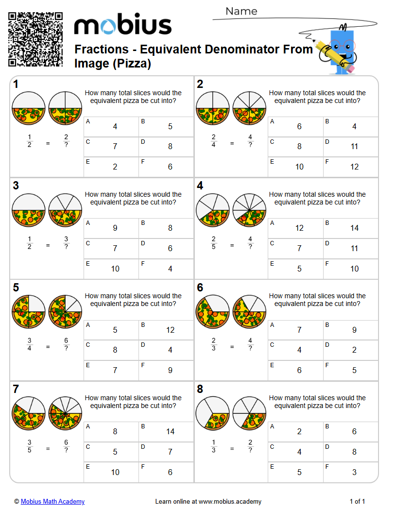 Fractions - Equivalent Denominator From Image (Pizza) (Level 1 ...