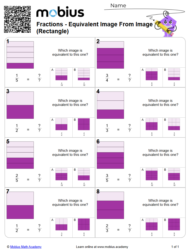 Fractions - Equivalent Image From Image (Rectangle) (Level 1) - Mobius ...