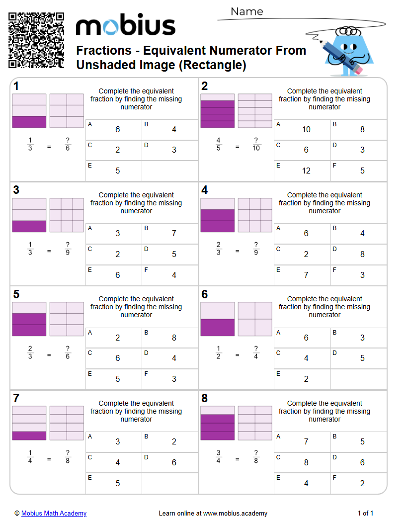 Fractions - Equivalent Numerator From Unshaded Image (Rectangle) (Level ...