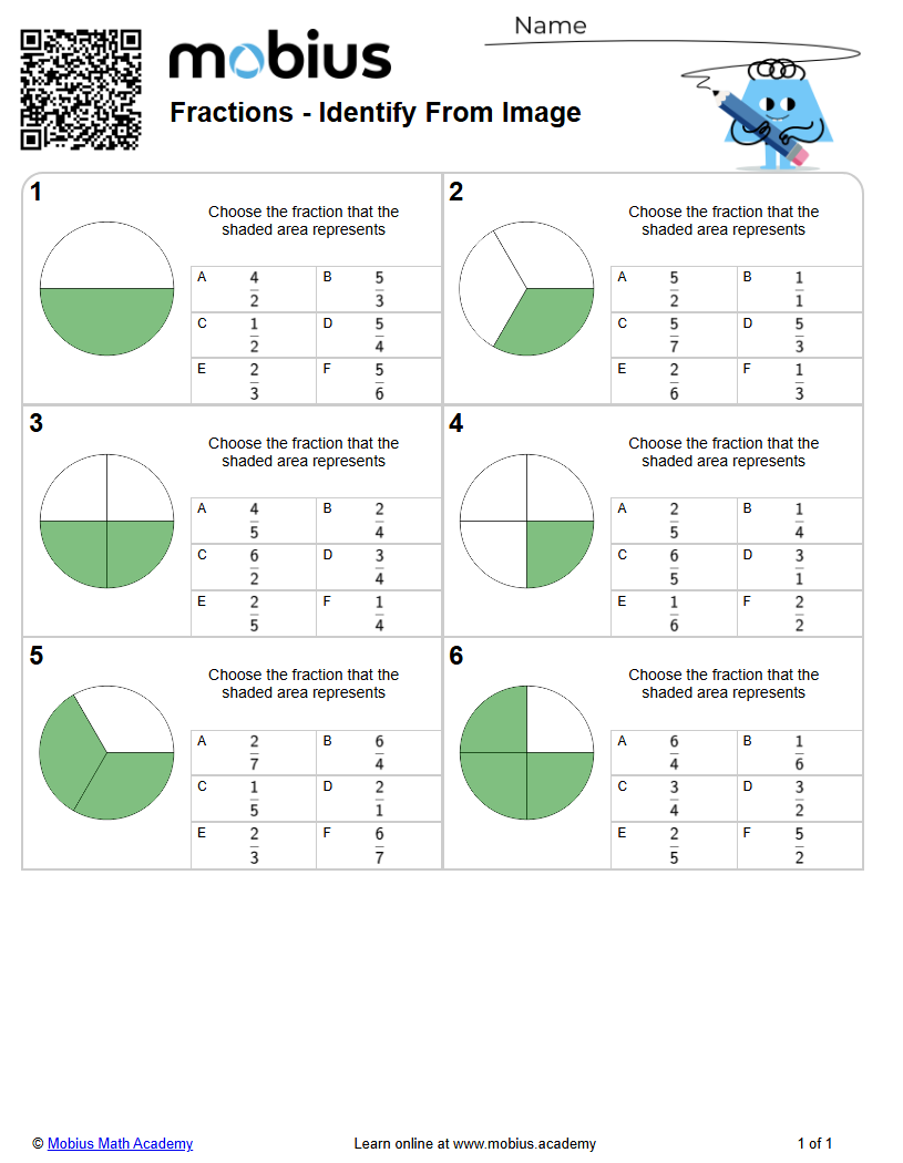 Fractions - Identify From Image | Level 1 | Grades 1-2 Math Worksheets ...