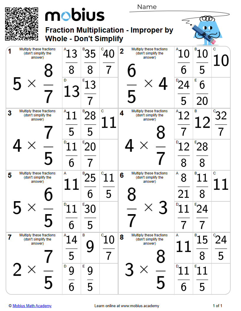 Fraction Multiplication - Improper by Whole - Don't Simplify | Level 2 ...