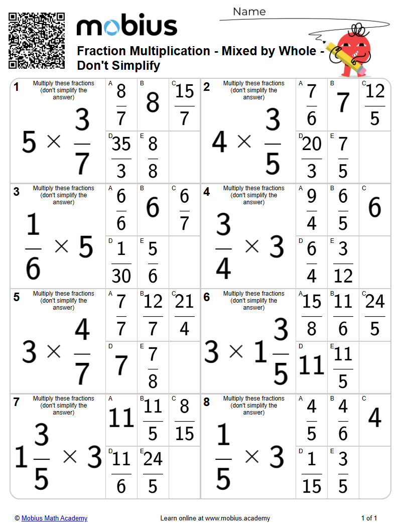 Fraction Multiplication - Mixed by Whole - Don't Simplify (Level 2 ...
