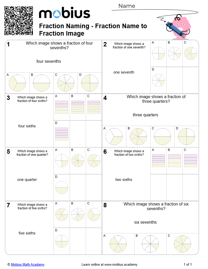 Fraction Naming - Fraction Name to Fraction Image | Level 2 | Grade 2 ...