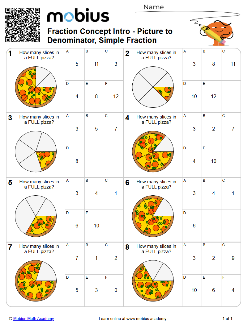 Fraction Concept Intro - Picture to Denominator, Simple Fraction (Level ...