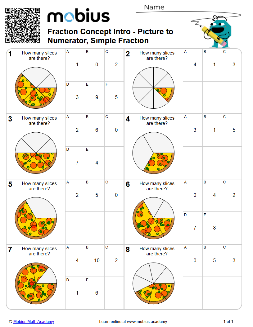 Fraction Concept Intro - Picture to Numerator, Simple Fraction (Level 1 ...