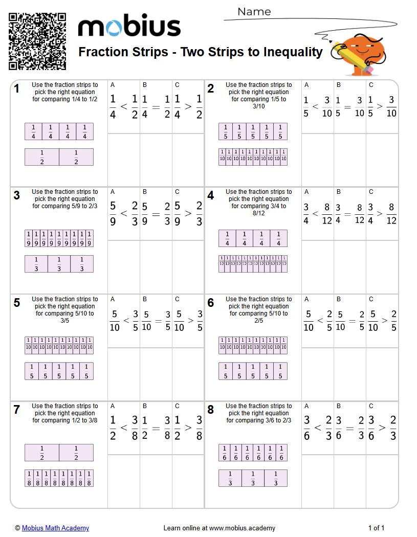 Fraction Strips - Two Strips to Inequality (Level 1) - Mobius Math Academy